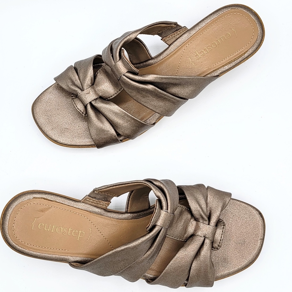 Eurostep Sheridan Metallic Low Wedge Leather Sandals … - Gem